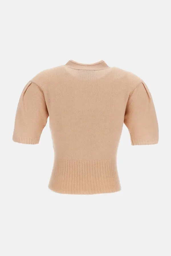 Simone Rocha Short-sleeve Cashmere Knit With Mandarin Collar And Jewelry Details - Multicolor