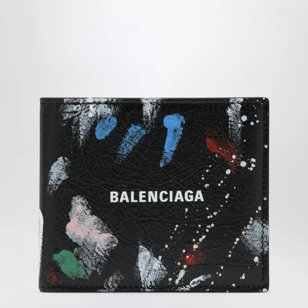 Balenciaga Cash Leather Wallet With Painterâ€s Print - Black