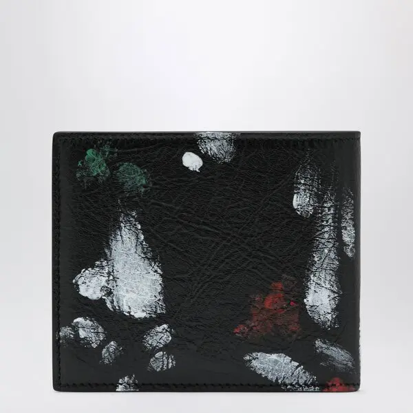 Balenciaga Cash Leather Wallet With Painterâ€s Print - Black