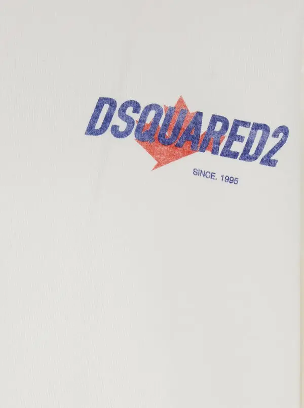 Dsquared2 White Crew Neck T-shirt With Logo Print On The Front In Cotton For