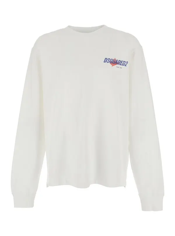 Dsquared2 White Crew Neck T-shirt With Logo Print On The Front In Cotton For - Multicolor
