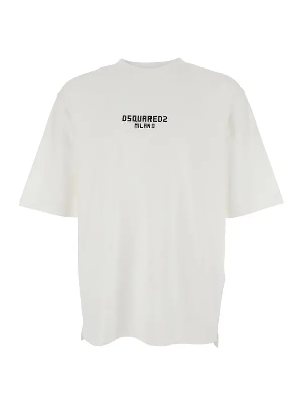 Dsquared2 Crew Neck T-shirt With Logo Lettering Print On The Front In Cotton For - Multicolor