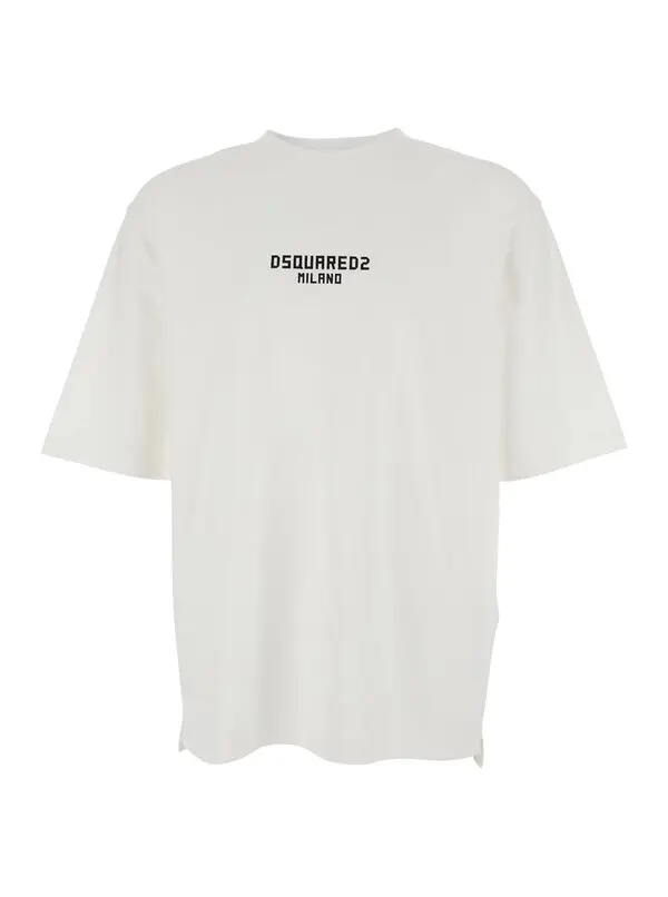 Dsquared2 Crew Neck T-shirt With Logo Lettering Print On The Front In Cotton For - White
