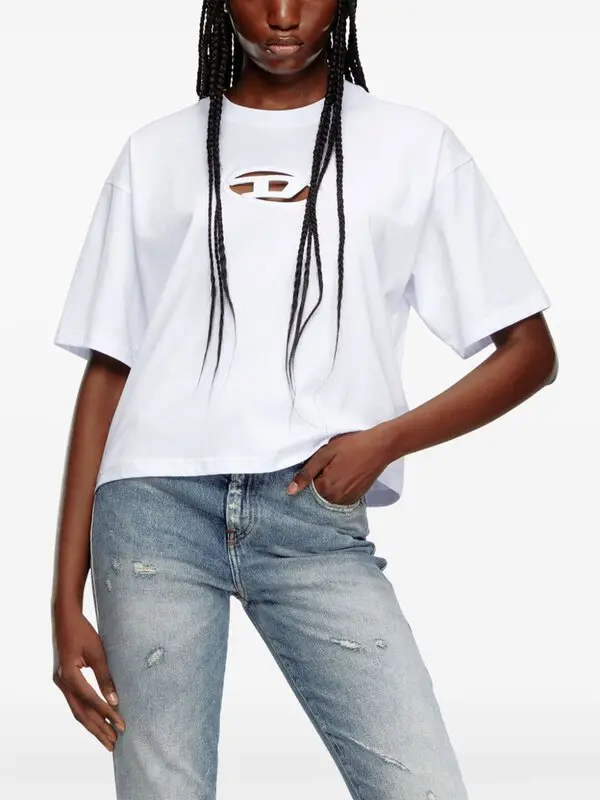DIESEL® Cotton Boxy T-shirt With Oval D Logo Plaque