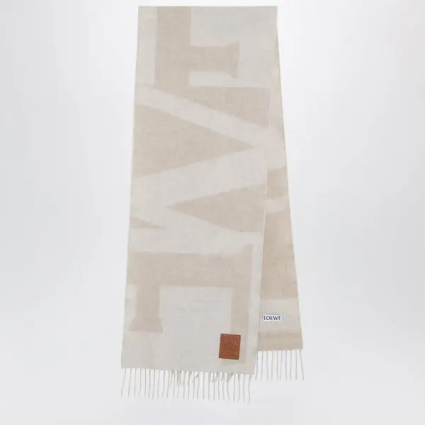 Loewe Two-tone Beige Jacquard Cashmere Scarf - Cream
