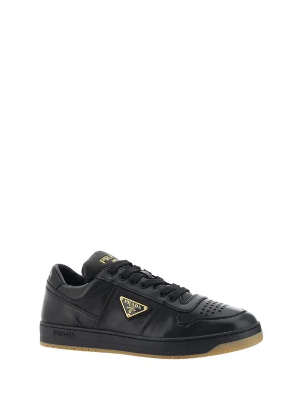 Prada Downtown Leather Lace-up Sneakers - Black