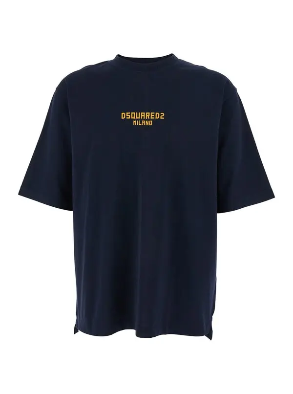 Dsquared2 Blue T-shirt With Logo Print On The Front In Cotton For - Multicolor