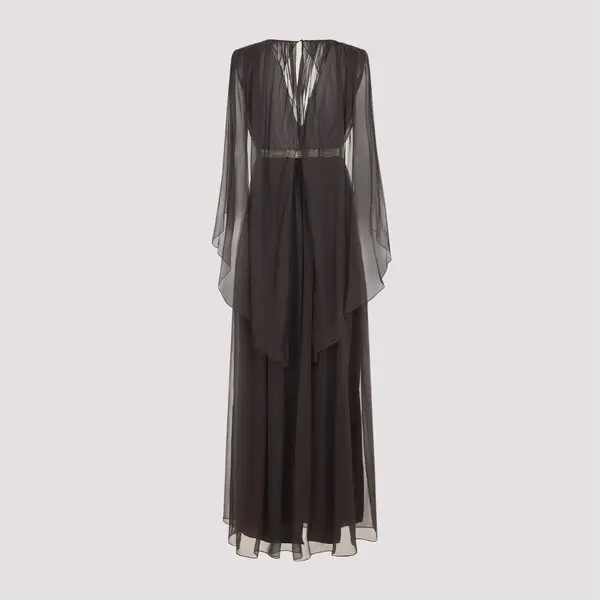 Alberta Ferretti Long Chiffon Dress - Brown