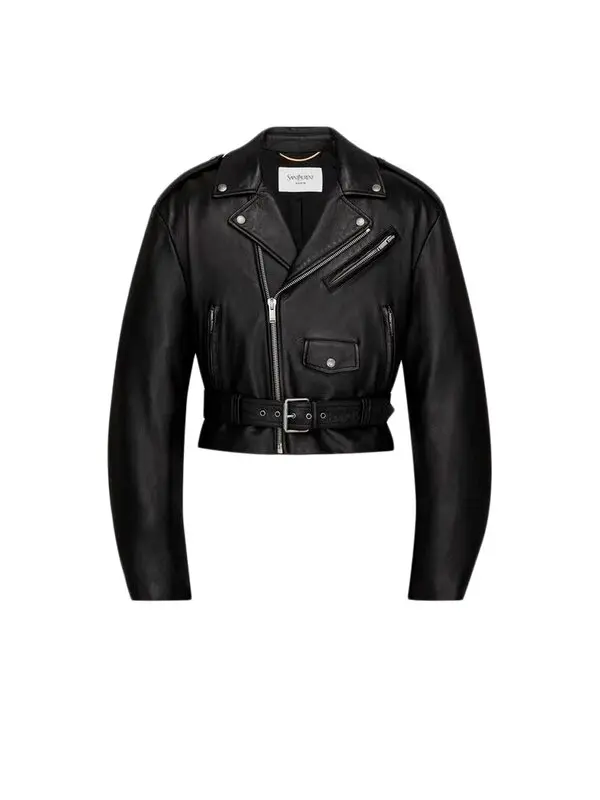 Saint Laurent Lambskin Leather Belted Jacket - Multicolor