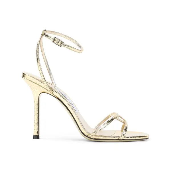 JIMMY CHOO Leather Leo Candy Wrap Sandals - Silver