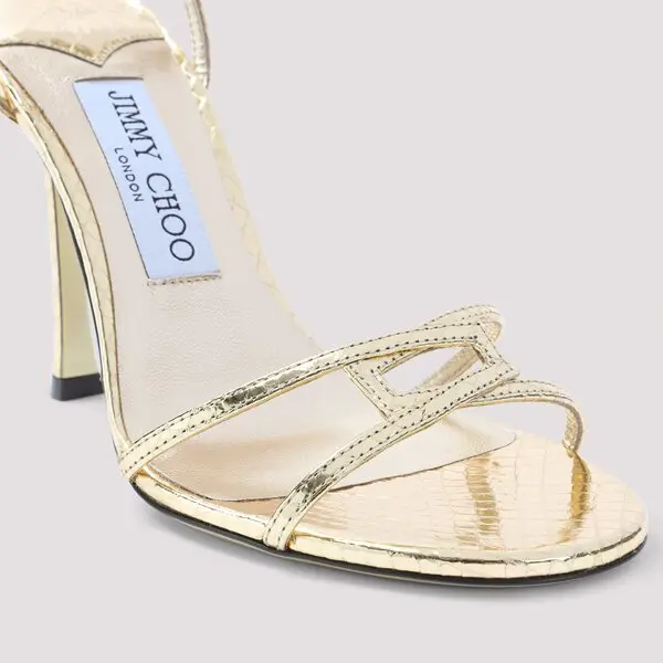 JIMMY CHOO Leather Leo Candy Wrap Sandals - Silver