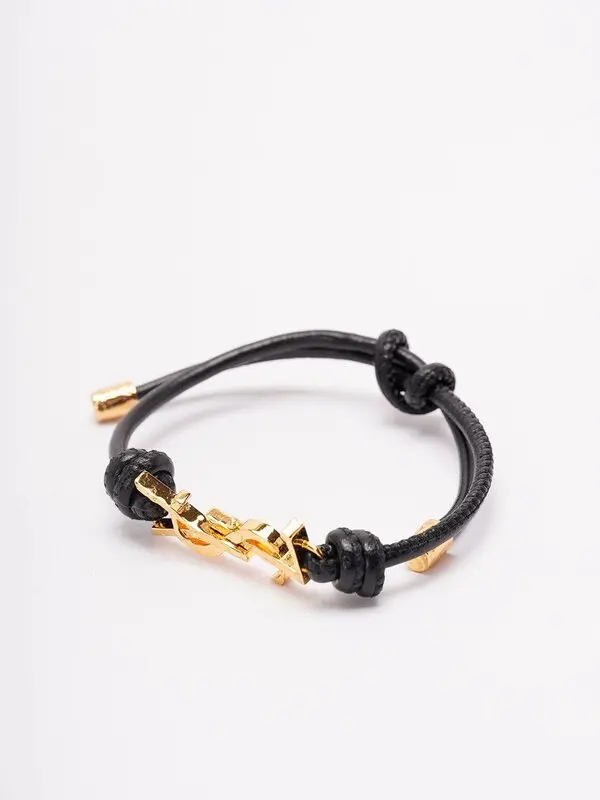 Saint Laurent Leather Bracelet With Interlocking Charm - Multicolor