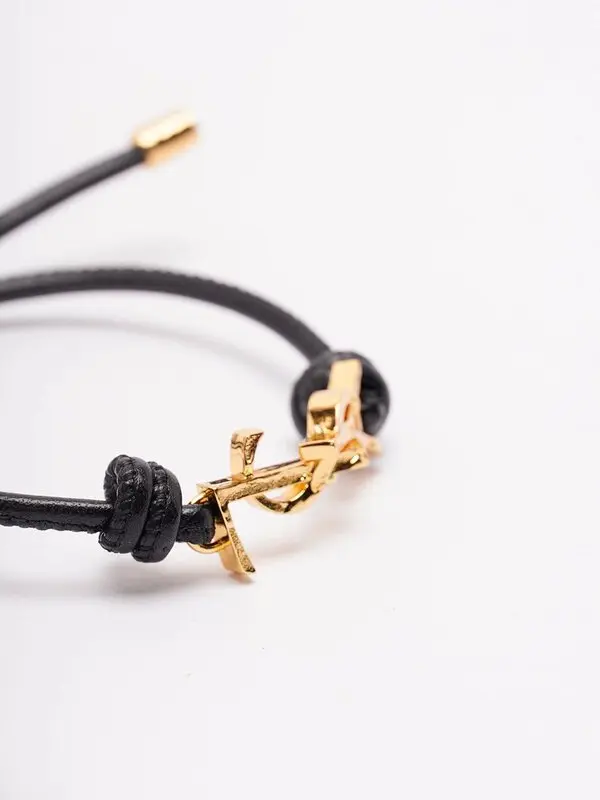 Saint Laurent Leather Bracelet With Interlocking Charm - Multicolor