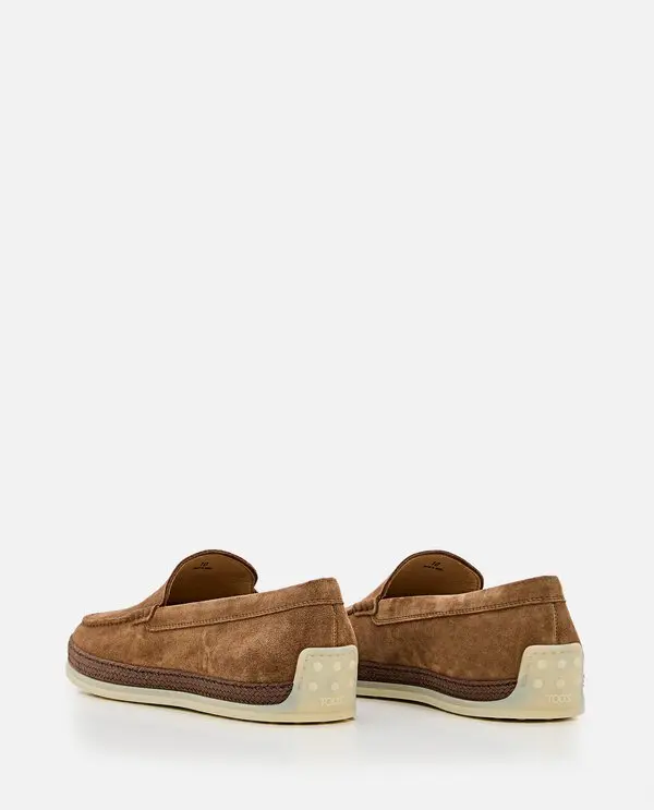 TOD'S Suede Loafers With Raffia And Rubber Sole