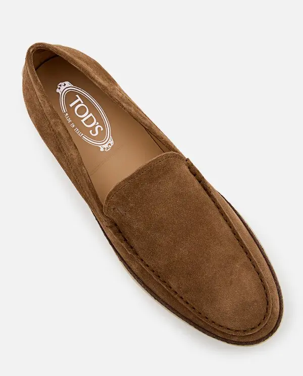 TOD'S Suede Loafers With Raffia And Rubber Sole