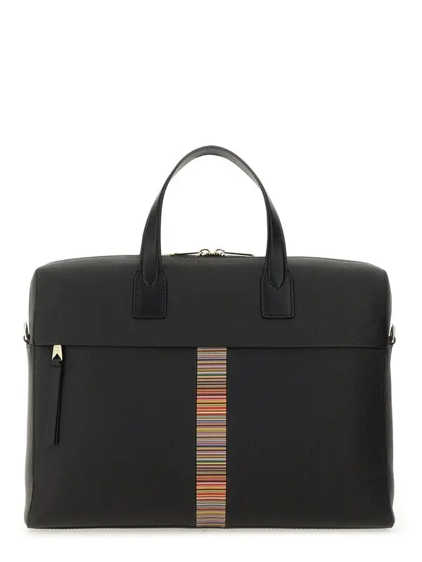 Paul Smith Signature Stripe Leather Briefcase - Black