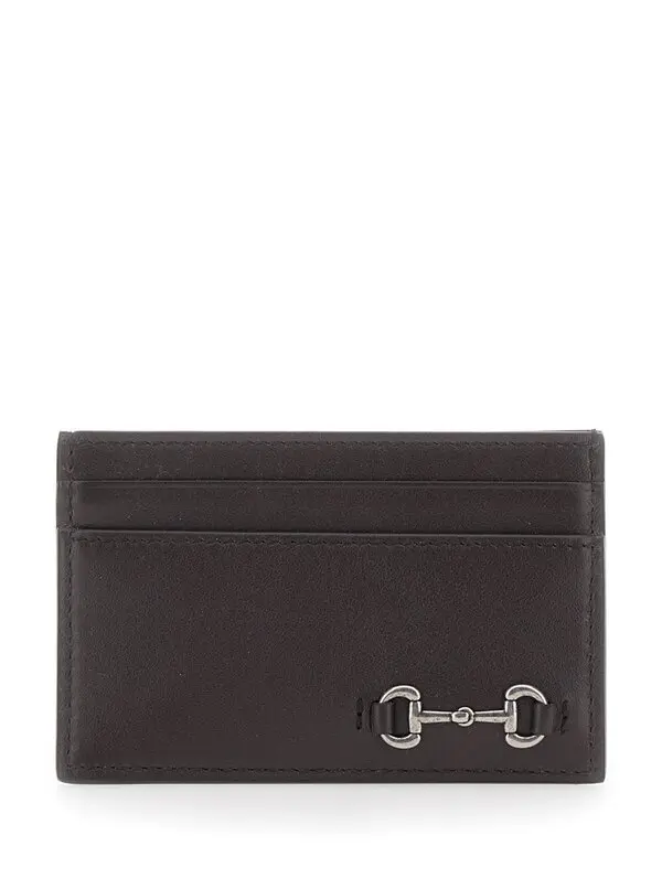 Gucci Card Holder With Horsebit On The Front In Leather For - Brown
