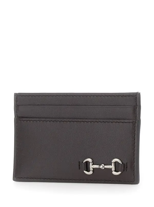 Gucci Card Holder With Horsebit On The Front In Leather For - Brown