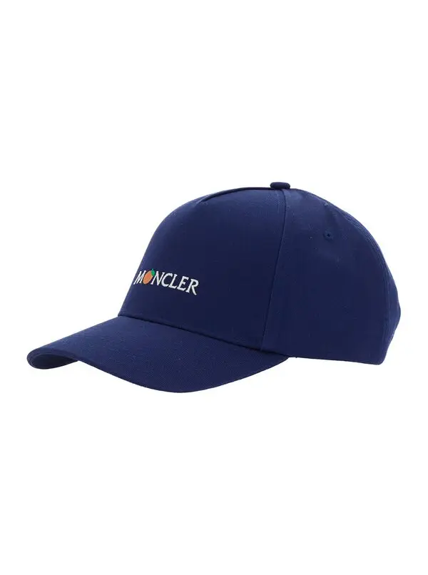 Moncler Blue Cotton Baseball Cap With Logo - Multicolor