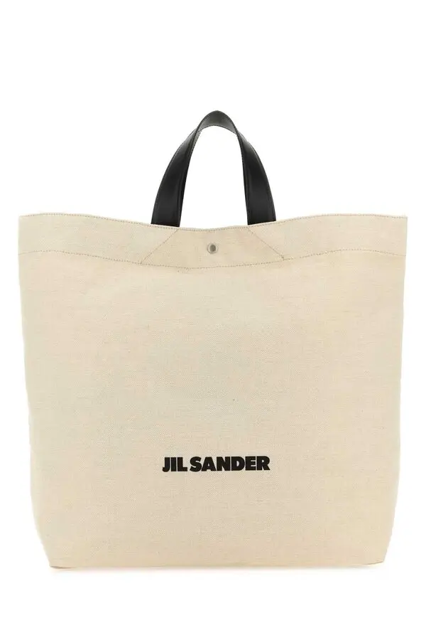 JIL SANDER Canvas Flat Shopping Bag With Leather Handles - Brown