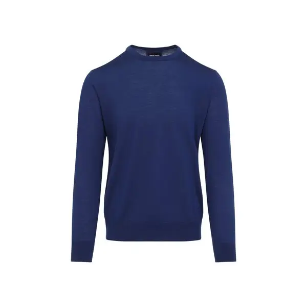 Giorgio Armani Virgin Wool Crew Neck Sweater - Blue