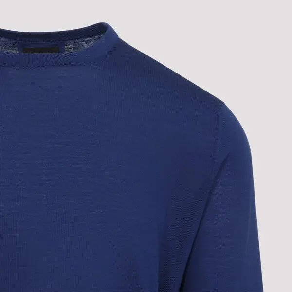 Giorgio Armani Virgin Wool Crew Neck Sweater - Blue