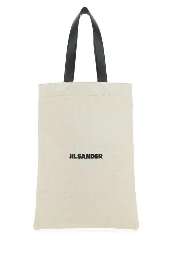 JIL SANDER Canvas Shopping Bag With Leather Handles - Brown
