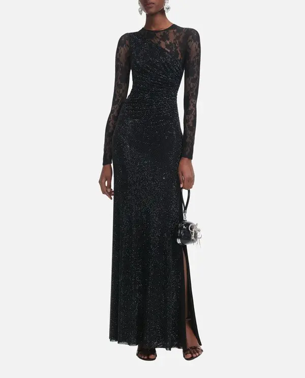 SELF-PORTRAIT Rhinestone Lace Sleeve Maxi Dress - Multicolor