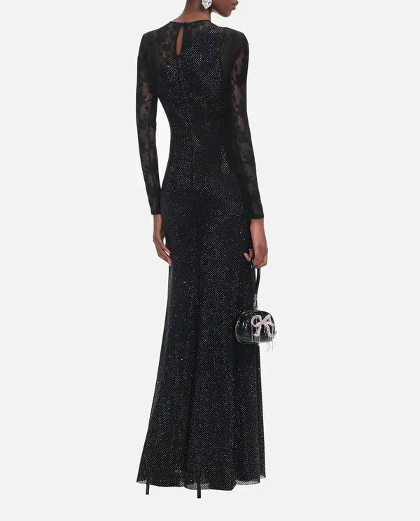 SELF-PORTRAIT Rhinestone Lace Sleeve Maxi Dress - Multicolor