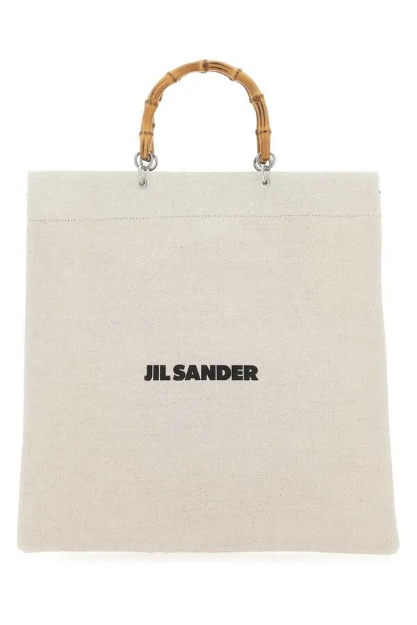 JIL SANDER Sand Canvas Handbag With Bamboo Handle - Brown