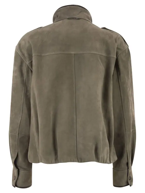 Brunello Cucinelli Suede Utility Jacket With Patch Pockets - Brown