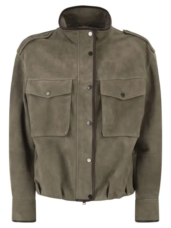 Brunello Cucinelli Suede Utility Jacket With Patch Pockets - Brown