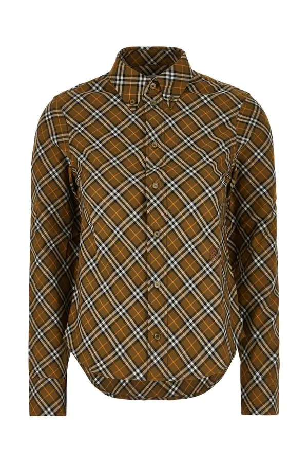 Burberry Plaid Button-up Shirt With Embroidered Logo - Multicolor