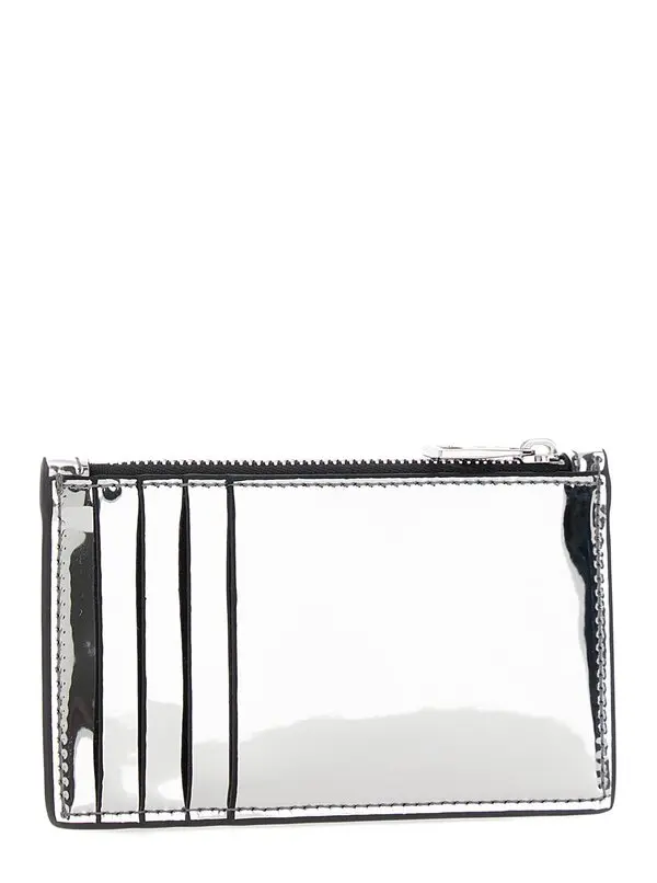 Alexander McQueen Silver Card-holder With Graffiti Logo In Laminated Leather