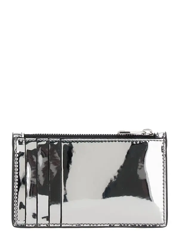Alexander McQueen Silver Card-holder With Graffiti Logo In Laminated Leather