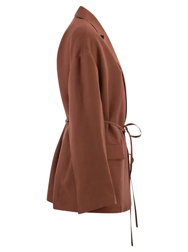 Brunello Cucinelli Fluid Viscose And Linen Twill Jacket With Jewellery Embellishment - Brown