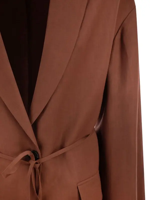 Brunello Cucinelli Fluid Viscose And Linen Twill Jacket With Jewellery Embellishment - Brown