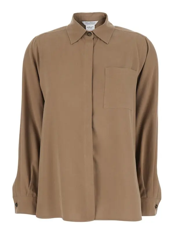 Max Mara Silk Shirt With Applied Pocket - Brown