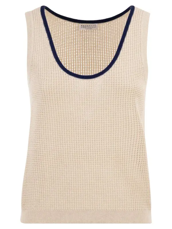 Brunello Cucinelli Cotton Mesh Knit Top