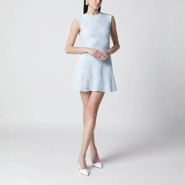 ROTATE BY BIRGER CHRISTENSEN Floral Textured Mesh Mini Dress - Blue