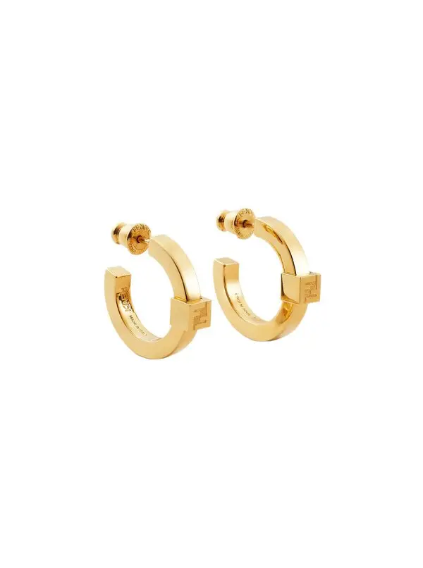 Fendi Gold Color Logo Plate Hoop Earrings - Multicolor