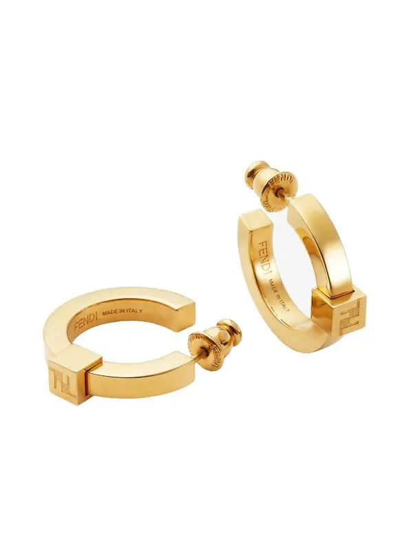 Fendi Gold Color Logo Plate Hoop Earrings