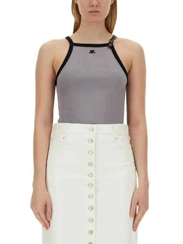 COURREGES Ribbed Logo Tank Top - Gray