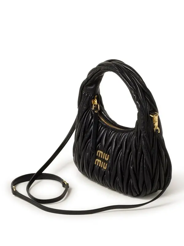 Miu Miu Wander Hobo Bag In Quilted Nappa - Black