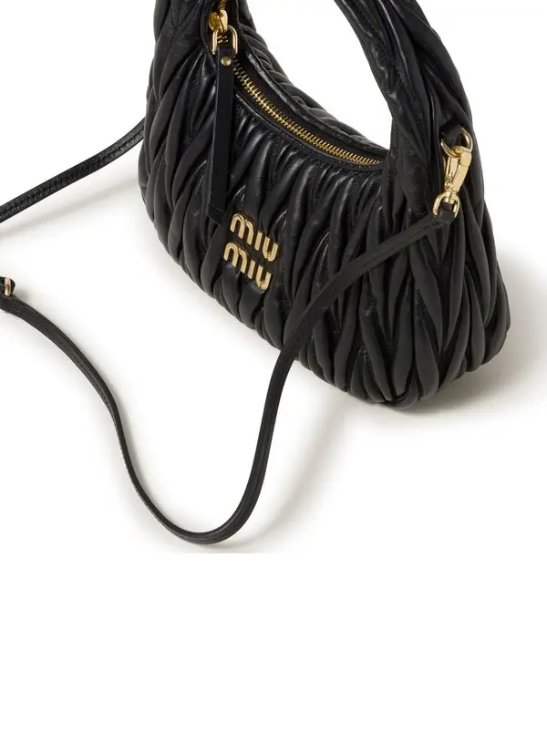 Miu Miu Wander Hobo Bag In Quilted Nappa - Black