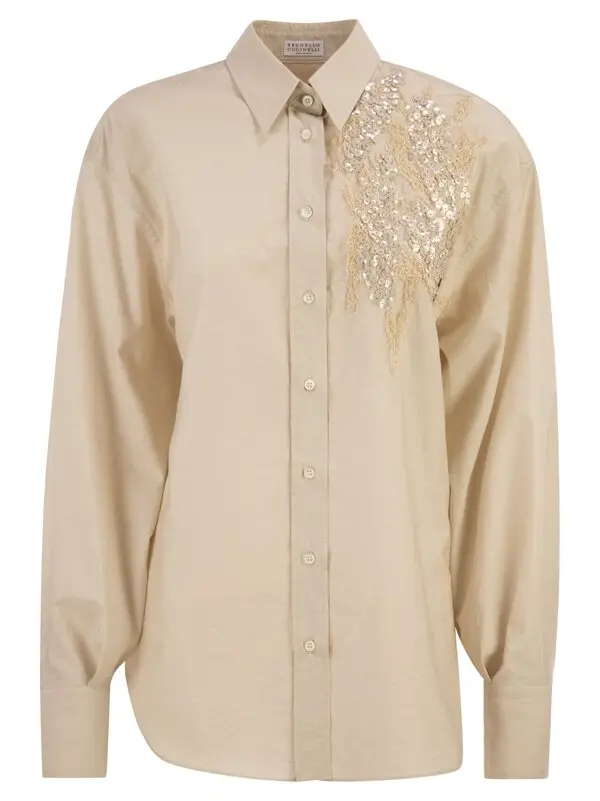 Brunello Cucinelli Embroidered Cotton Poplin Shirt - Multicolor