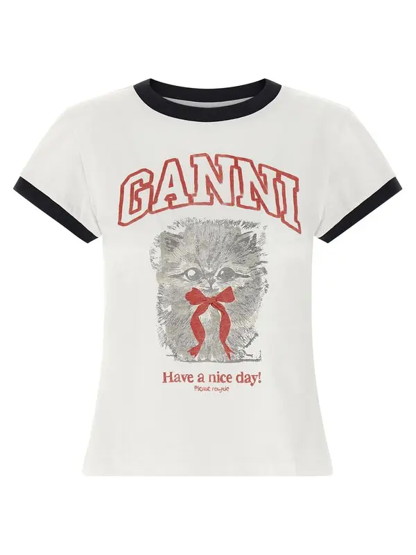 GANNI Printed Organic Cotton T-shirt - White