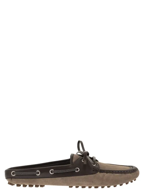 Brunello Cucinelli Suede Sabot Loafers With Jewellery Detail - Brown
