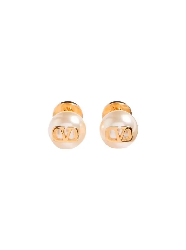 Valentino Garavani Gold Metal Pearl Vlogo Stud Earrings - Multicolor