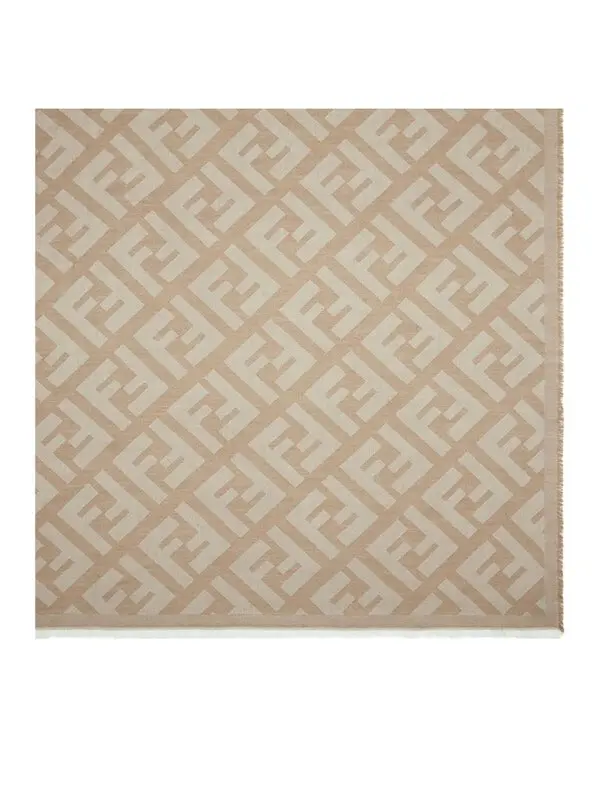 Fendi Ff Shawl In Beige Wool And Cashmere - Cream